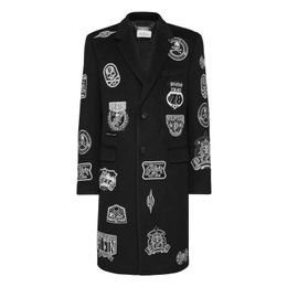 Philipp Plein Wool Long Coat With Patches
