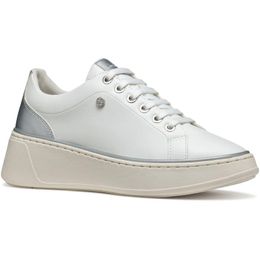 Geox D SUNNETTY Synthetische Polyurethan Damen Sneakers Wei&szlig;/Silber