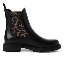 Tamaris Damen Schwarze Leoparden-Leder-Klassiker-High-Chelsea-Ankle-Boots