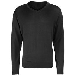 Premier Herren Strick-Pullover mit V-Ausschnitt (Schwarz)