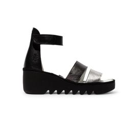 Fly London Damen BONO290FLY Silber Schwarz Idra Leder Sandalen Espadrille Wedges
