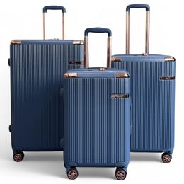 Erweiterbares Hartschalen-Reisekoffer-Set mit 8 R&auml;dern, Marineblau