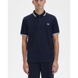 Fred Perry Herren Twin Tipped Poloshirt in Marineblau/Wei&szlig;/Wei&szlig;