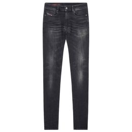 Diesel Sleenker Destroyed Reinforced Denim Schwarze Rohrenjeans