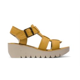 Fly London Damen YUDD236FLY Bumblebee Gelbe Ledersandalen Espadrille Plateau Wedges