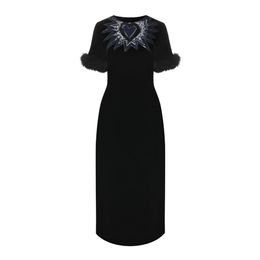 Fendi &ndash; Midikleid aus Samt mit Pelzbesatz