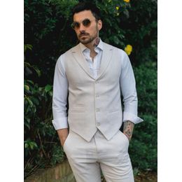 Herren Sommer 2-teiliges Anzugset Leinen Formal Creme Beige Weste Hose
