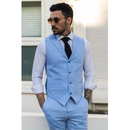 Herren Sommer 2-Teiler Anzug Leinen Formal Blau Weste Hose