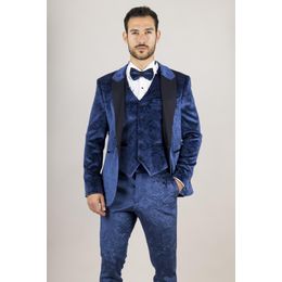 Blauer 3-teiliger Hochzeits-Smokinganzug aus Samt f&uuml;r Herren