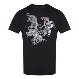 Cavalli Class - Schwarzes T-shirt Mit Paisley-leoparden-logo
