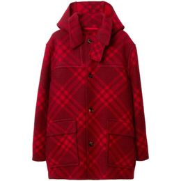 Burberry - Rote Parkajacke aus karierter Wolle