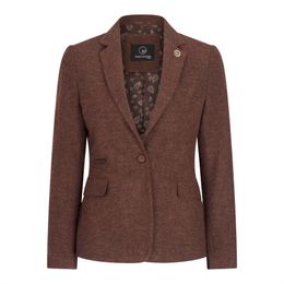 Rostbrauner Damen-Blazer aus Wolltweed mit Fischgr&auml;tenmuster und Karomuster