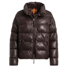 Parajumpers Pia Leather Obsidian Dunkelbraune Wattierte Lederjacke