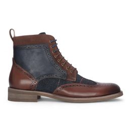 Justin Reess Herren Oxford-Schuhe aus braunem Leder und marineblauem Tweed &ndash; Teddy