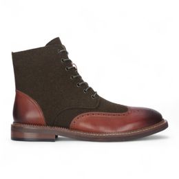 Justin Reess Herren-Stiefeletten aus khakibraunem Brogue-Leder &ndash; Clifford