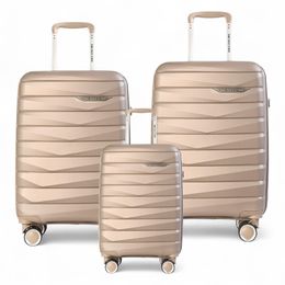 Hartschalenkoffer TSA Smoke Champagne Beige Robuster Koffer 8 Rollen Handgep&auml;ck Urlaubsreisekoffer