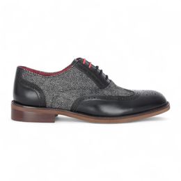 Justin Reess Herren-Brogue-Schuhe aus schwarzem Leder und Tweed - Albert