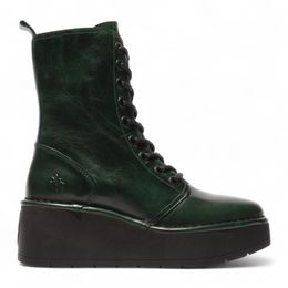 Fly London Damen HAIT273 Stiefeletten aus Leder mit Schn&uuml;rung und klobiger Plateausohle, Petrolgr&uuml;n