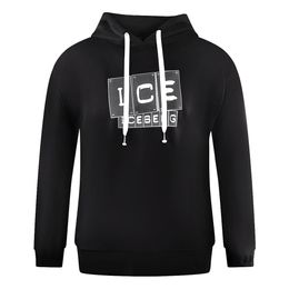 Ice Iceberg - Schwarzer Kapuzenpullover mit auff&auml;lligem Blocklogo