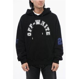 Off-White Kapuzenpullover aus geb&uuml;rsteter Baumwolle mit FOOTBALL-Print in Schwarz