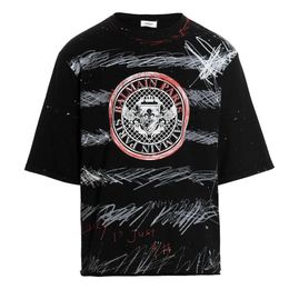 Balmain Paris - Schwarzes T-shirt Mit Graffiti-m&uuml;nzlogo