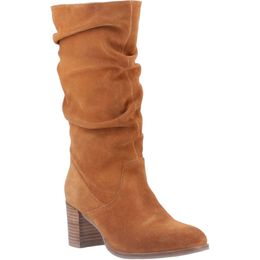 Hush Puppies Cosima Damenstiefel in kniehohen beigefarbenen Wildleder mit Absatz