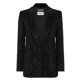 Philipp Plein Wool Boxy Blazer Strass Monogram