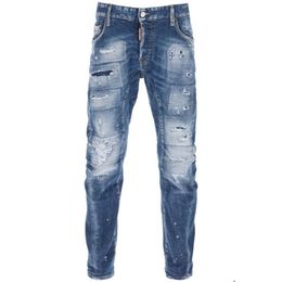 Dsquared2 Tidy Biker Jean Paint Splash verst&auml;rkte zerrissene blaue Jeans