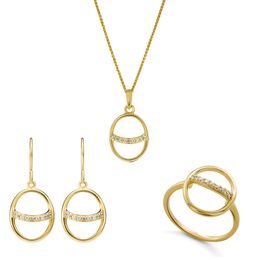 Orphelia 'Amaliada' Damen 925 Sterling Silber Set: Halskette + Ohrringe + Ring - Gold SET-7572