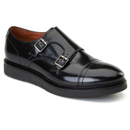 Base London Knight Herrenschuhe Aus Schwarzem Leder Mit Doppeltem Monk Riemen