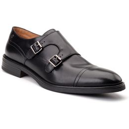 Base London Taper Leder Herren Schwarz Doppelte Monk Schuhe