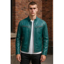 Moderne, klassische, gesteppte Bikerjacke aus gr&uuml;nem Leder f&uuml;r Herren &ndash; Smithton
