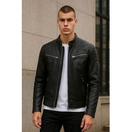Moderne, klassische, gesteppte Bikerjacke aus schwarzem Leder f&uuml;r Herren &ndash; Smithton