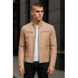 Moderne, klassische gesteppte Bikerjacke aus Leder f&uuml;r Herren in Beige &ndash; Smithton