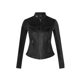 Schwarze Slim-Fit-Bikerjacke aus Leder f&uuml;r Damen &ndash; Maldon