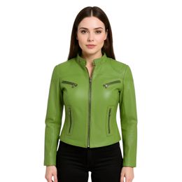 Gr&uuml;ne, l&auml;ssige Slim-Fit-Bikerjacke aus Leder f&uuml;r Damen &ndash; Tulsa