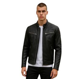 Moderne, klassische, gesteppte Bikerjacke aus schwarzem Leder f&uuml;r Herren &ndash; Mackay
