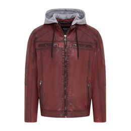 Herren Ox Red Kapuzenjacke aus burgunderrotem Biker-Lammleder - Burten