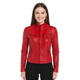 Rote l&auml;ssige Slim-Fit-Bikerjacke aus Leder f&uuml;r Damen &ndash; Tulsa