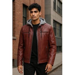 Herren Ox Red Kapuzenjacke aus burgunderrotem Biker-Lammleder - Kingston
