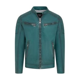 Moderne, klassische gesteppte Bikerjacke aus Leder f&uuml;r Herren in Gr&uuml;n &ndash; Derry
