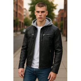 Blaue Bikerjacke aus Lammleder mit Kapuze f&uuml;r Herren &ndash; Kingston