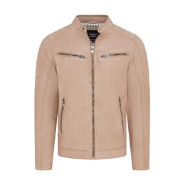 Beigefarbene, moderne, klassische Bikerjacke aus gestepptem Leder f&uuml;r Herren &ndash; Derry