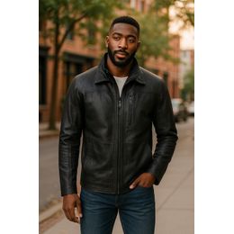 Schwarzer, warmer, mittellanger Bikermantel aus Leder f&uuml;r Herren &ndash; Colac