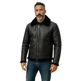 Herren Fliegerjacke B3 Aviator aus echtem Schaffellleder, Schwarz, Oxford