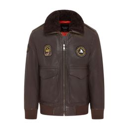 Herren-Bomberjacke aus braunem Leder mit Schaffellkragen G-1 &ndash; Linear