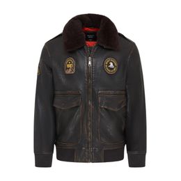 Schwarze Bomberjacke aus Leder f&uuml;r Herren mit Schaffellkragen, G-1 Fliegerjacke &ndash; Linear