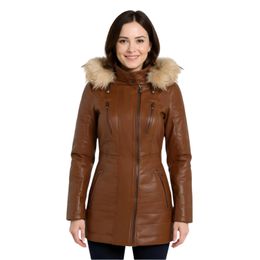 Damen Hellbraun Damen Hellbraun Braun Gesteppte Lederparkajacke-Bowen
