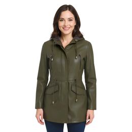 Gr&uuml;ne Parka-Jacke aus Leder mit Kapuze f&uuml;r Damen &ndash; Bukarest