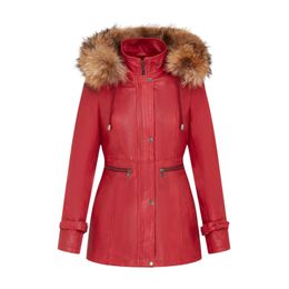 Rote warme Parkajacke aus Leder mit Kapuze f&uuml;r Damen &ndash; Northwich